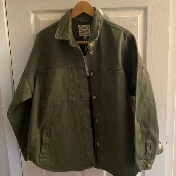 Stoosh | Jackets & Coats | Stoosh Vintage Denim Shacket Army Green Size ...